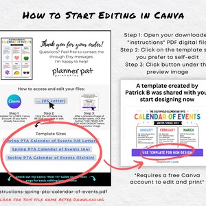 Editable Spring PTA Calendar of Events, Customizable PTO Events ...