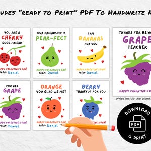Fruit Valentine Cards for Kids, Punny School Exchange Tags, Editable ...