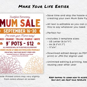 Editable Fall Mum Sale Flyer Template, School Fundraiser, Canva - Etsy ...