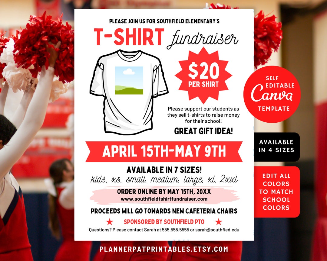 T-shirt Fundraiser Flyer Editable Printable, Spirt Wear Template, Canva ...