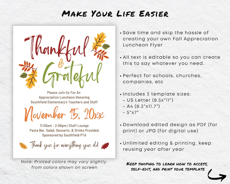 Editable Fall Appreciation Flyer, Thanksgiving Luncheon Invite (canva ...