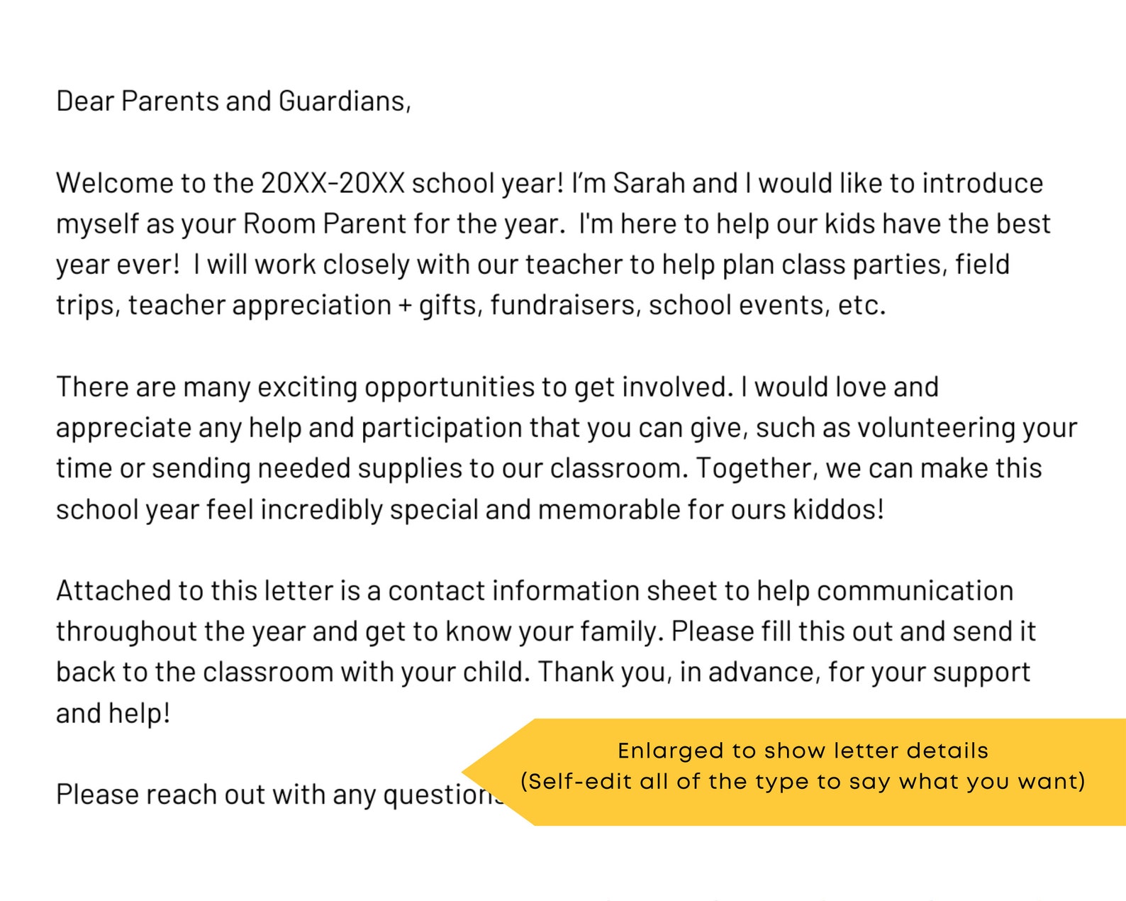 Editable Room Parent Welcome Letter Template & Contact Info (canva ...