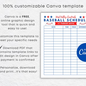 Editable Baseball Game Schedule Template: Canva Printable (digital ...