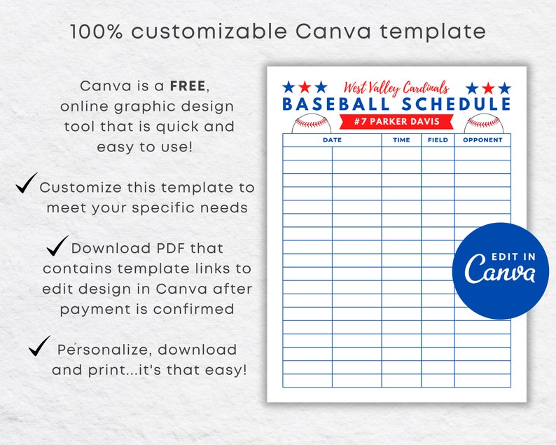 DIY Baseball Game Schedule Template Printable Canva Baseball - Etsy