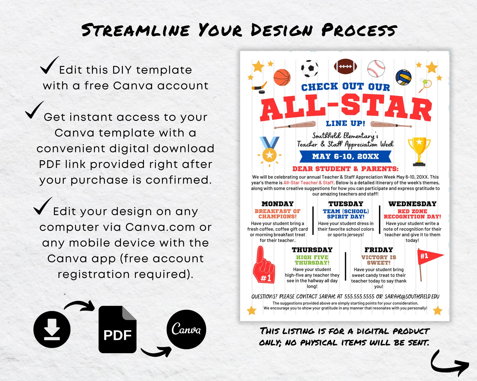 Editable Sports All Star Theme Parent Newsletter Itinerary Flyer for ...