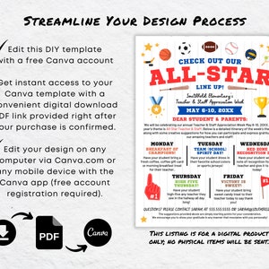 Editable Sports All Star Theme Parent Newsletter Itinerary Flyer for ...