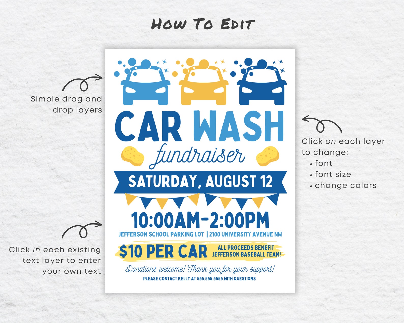 Editable Car Wash Fundraiser Flyer Template: School Fundraising ...