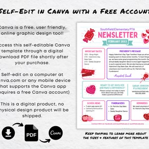 Editable February Newsletter Template, Canva Valentines PTO PTA School ...