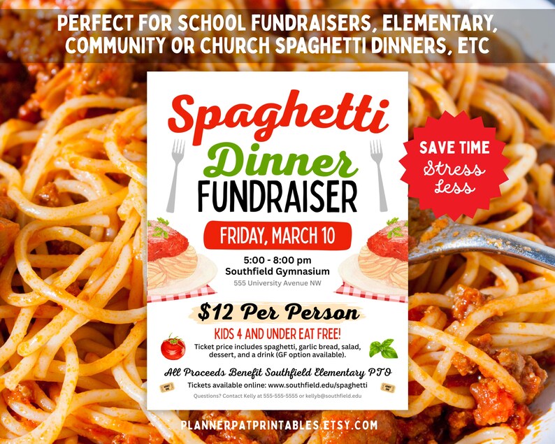 Spaghetti Dinner Fundraiser Flyer | Pasta Night Event Poster | Editable ...