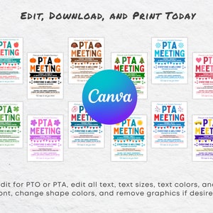 PTA Meetings Flyer Seasonal Bundle Editable Canva Templates - Etsy