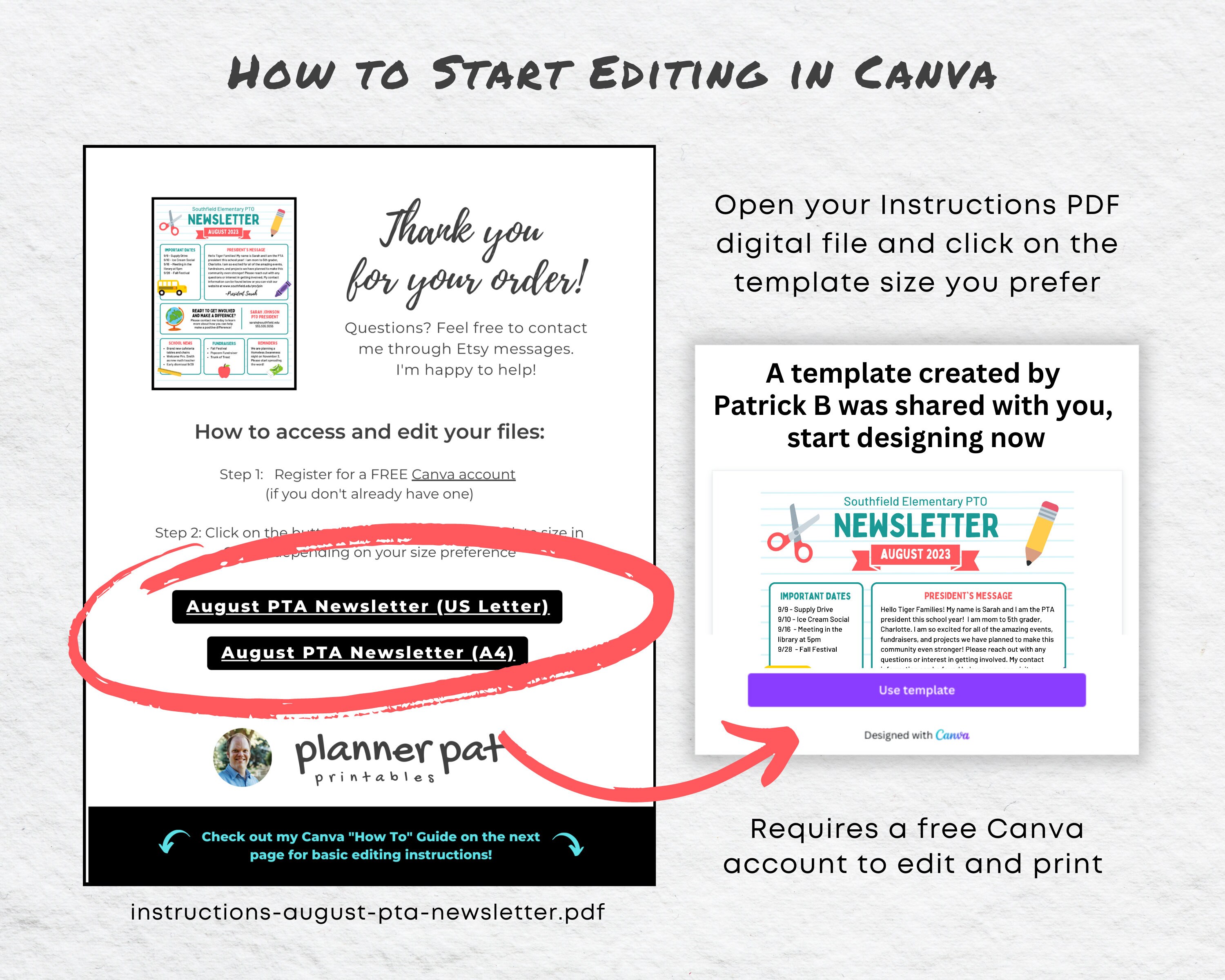 Editable August Newsletter Template: Canva PTA/PTO Back to School Flyer ...