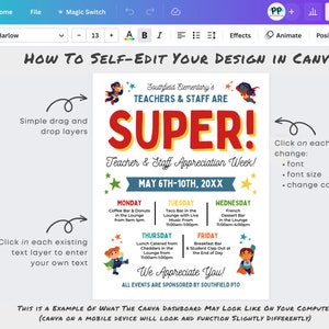 Editable Superhero Theme Teacher & Staff Appreciation Week Flyer ...