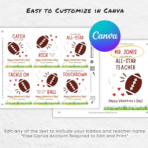 Printable Football Valentine Cards Set, Class Valentines for Kids ...