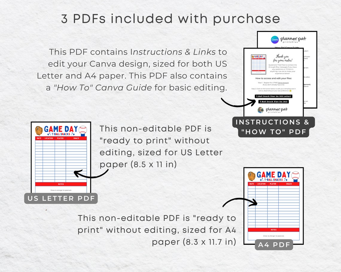 Editable T-ball Snack Sign up Sheet Schedule Template Printable - Etsy