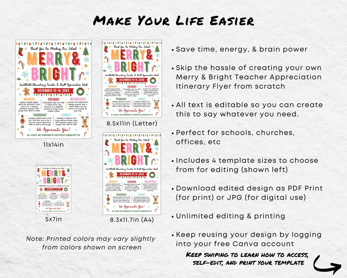 Editable Holiday Teacher and Staff Appreciation Week Flyer Template ...