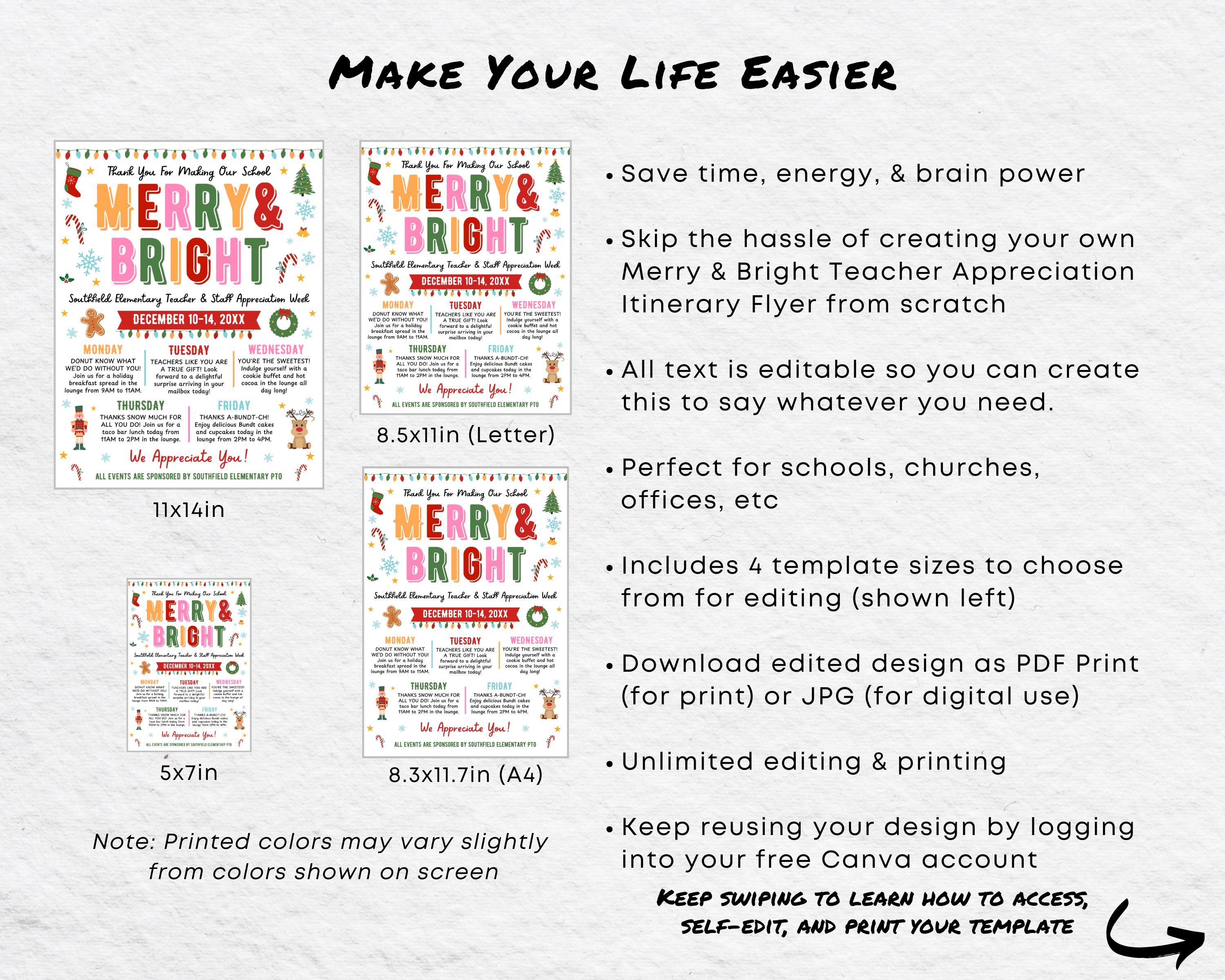 Editable Holiday Teacher and Staff Appreciation Week Flyer Template ...