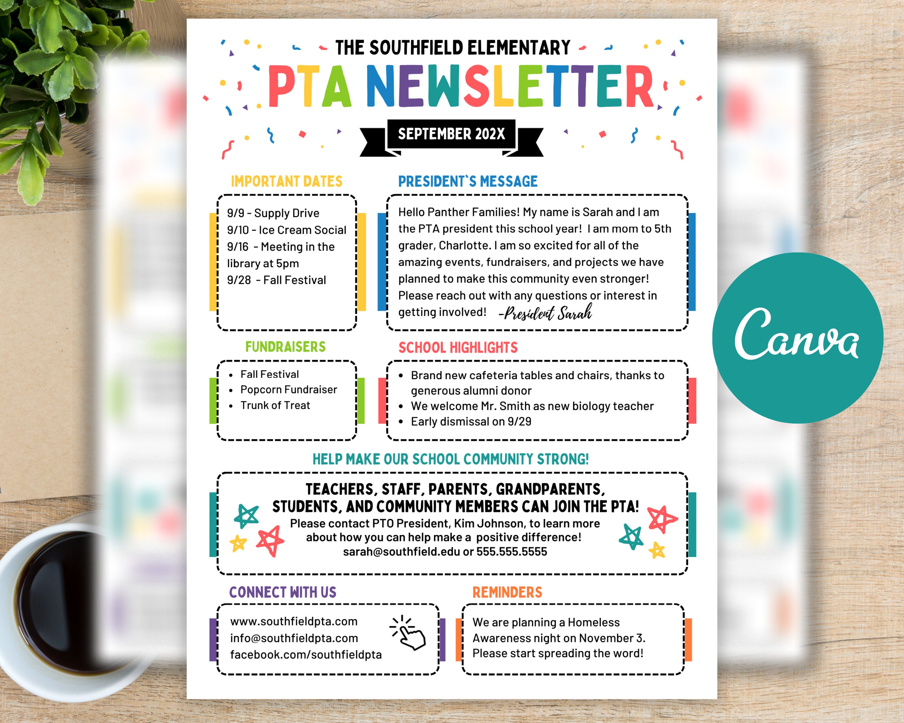 PTA Newsletter Editable Template for Monthly School News - Etsy UK