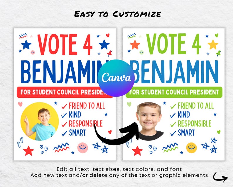 Boy Themed Class Election Flyer Template: Canva Student Vote Poster ...