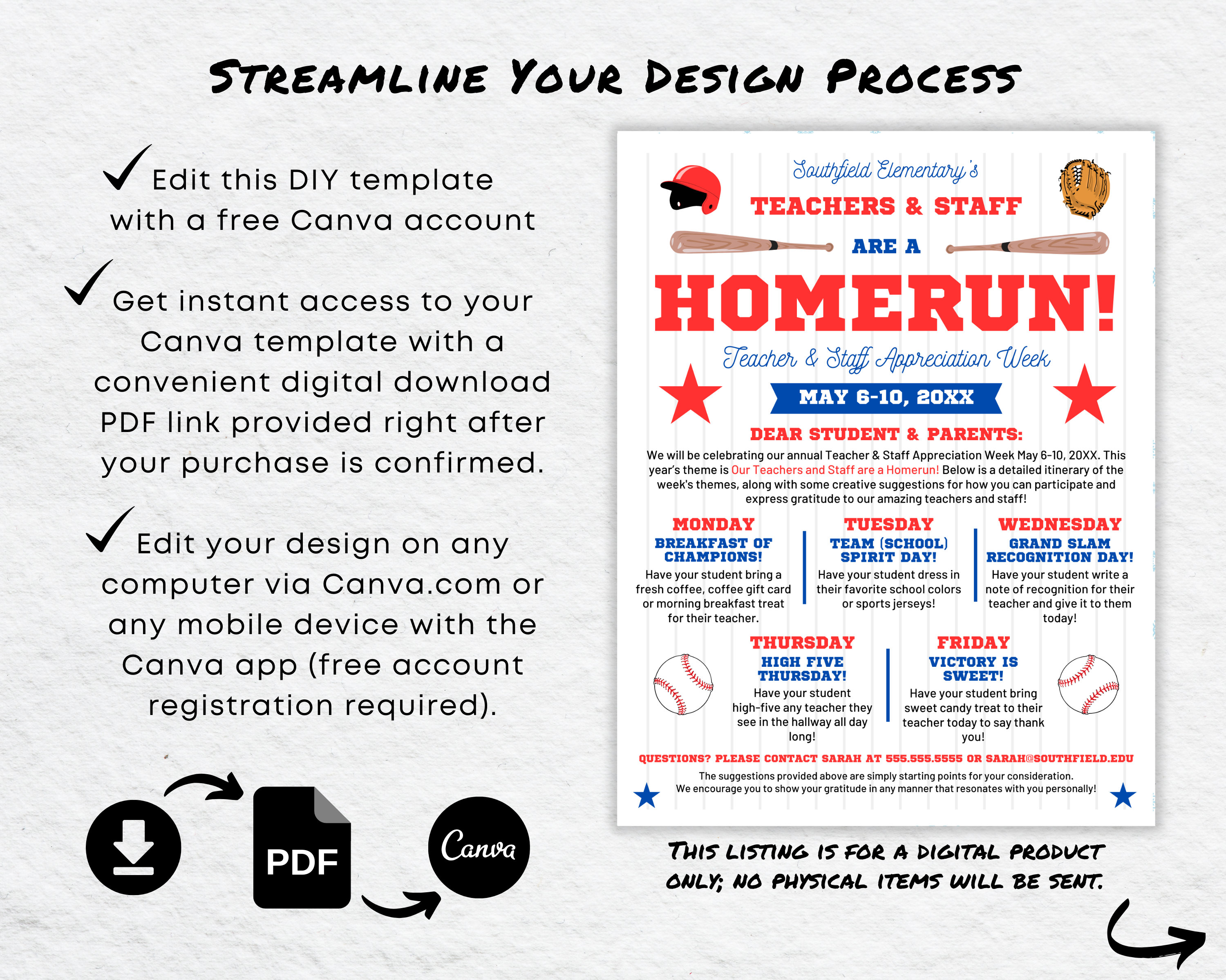 Baseball Teacher Appreciation Week Parent Newsletter Flyer (canva ...