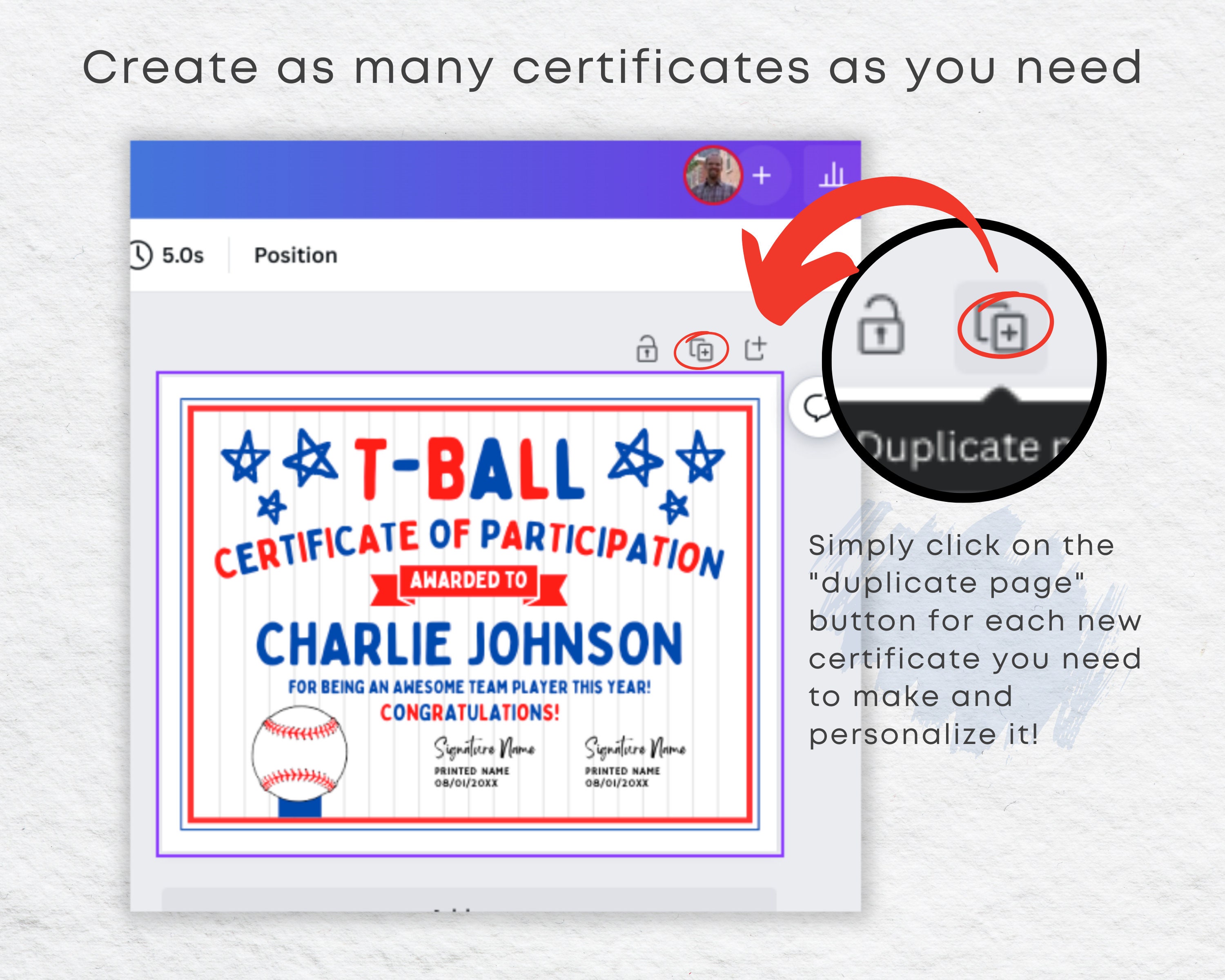 Editable T-ball Certificate of Participation, Youth Sports Award (canva ...