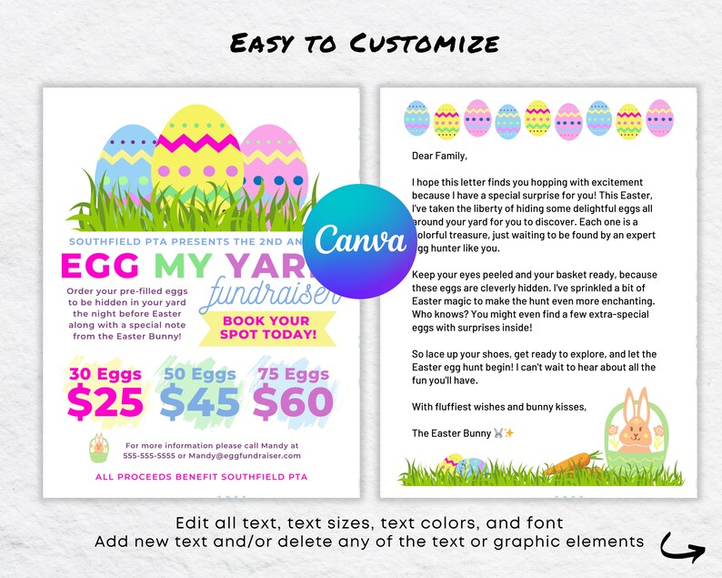 Editable Easter Egg My Yard Fundraiser Flyer and Event Letter (canva ...