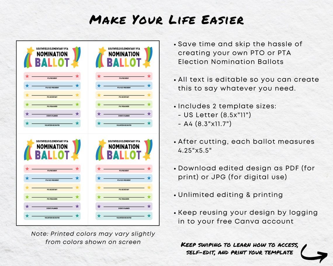 Editable PTO PTA Elections Ballot Template, Board Member Nomination ...