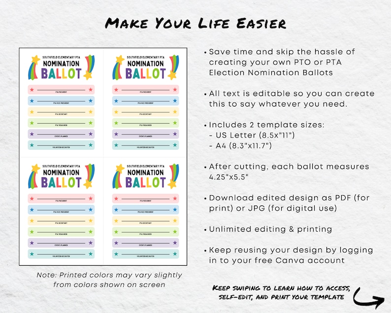 Editable PTO PTA Elections Ballot Template, Board Member Nomination ...