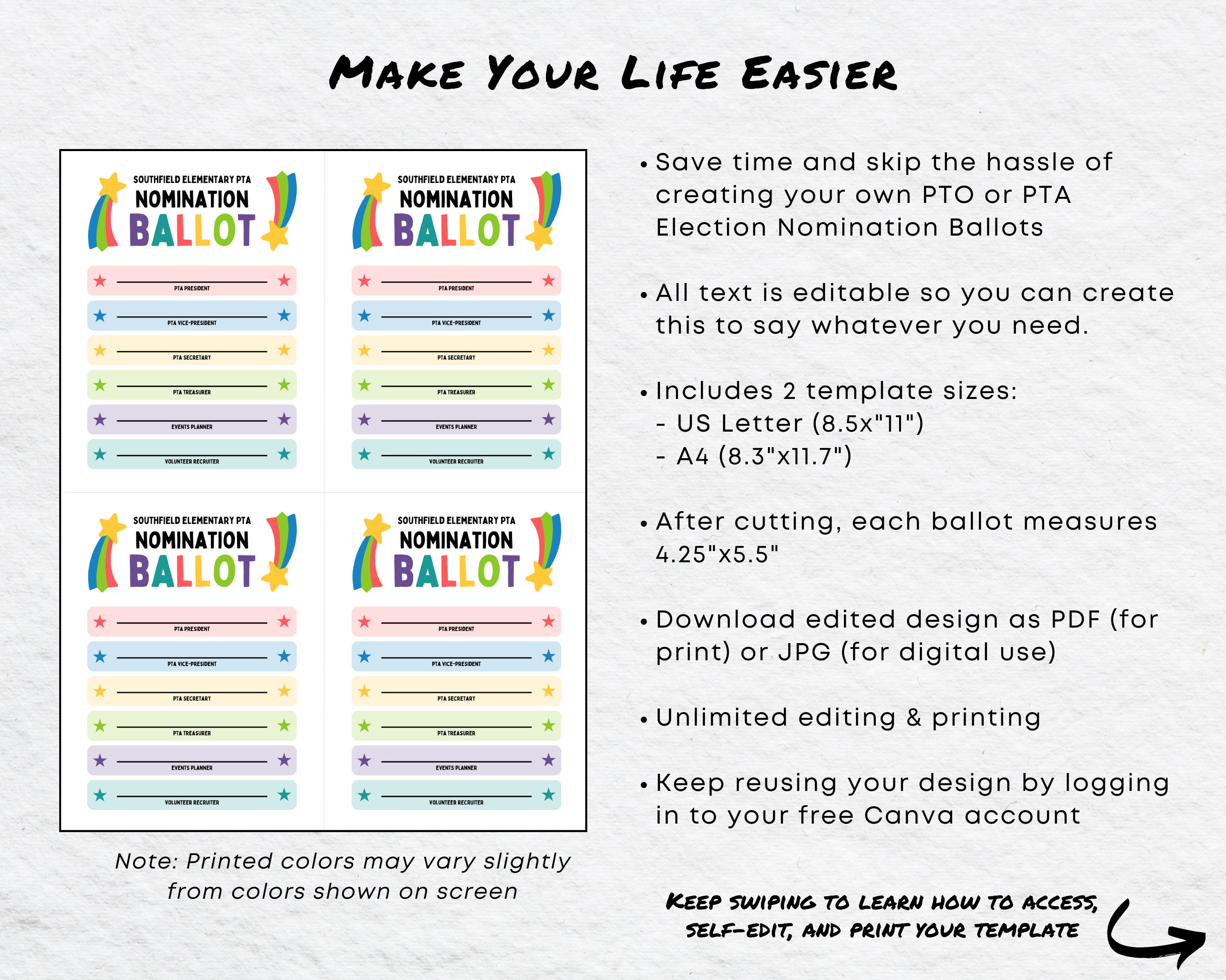 Editable PTO PTA Elections Ballot Template, Board Member Nomination ...