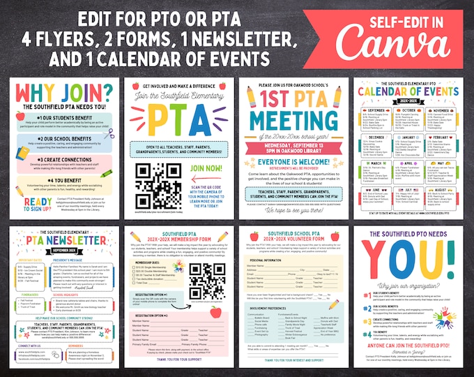 Editable PTO PTA Flyer Bundle Includes Newsletter, Volunteer ...