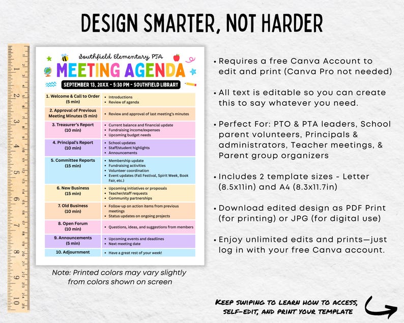 PTO PTA Meeting Agenda: Editable Outline Template (canva Download) - Etsy