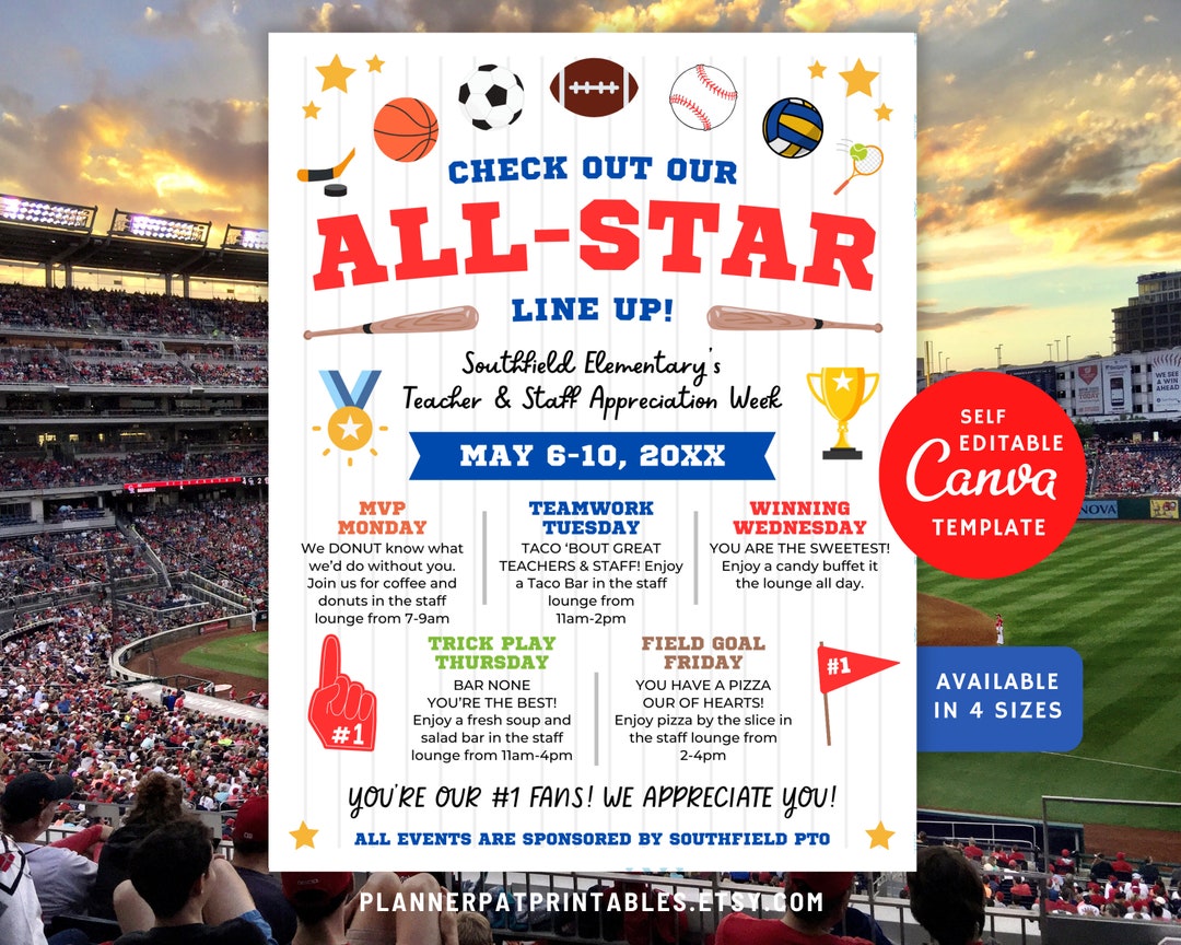Editable Sports All Star Theme Teacher & Staff Appreciation Sports ...