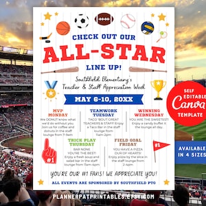 Editable Sports All Star Theme Teacher & Staff Appreciation Sports ...