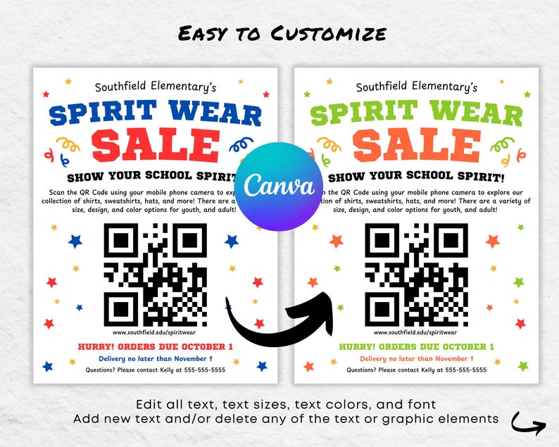 Editable PTA PTO Spirit Wear Flyer: School Fundraiser Template (canva ...