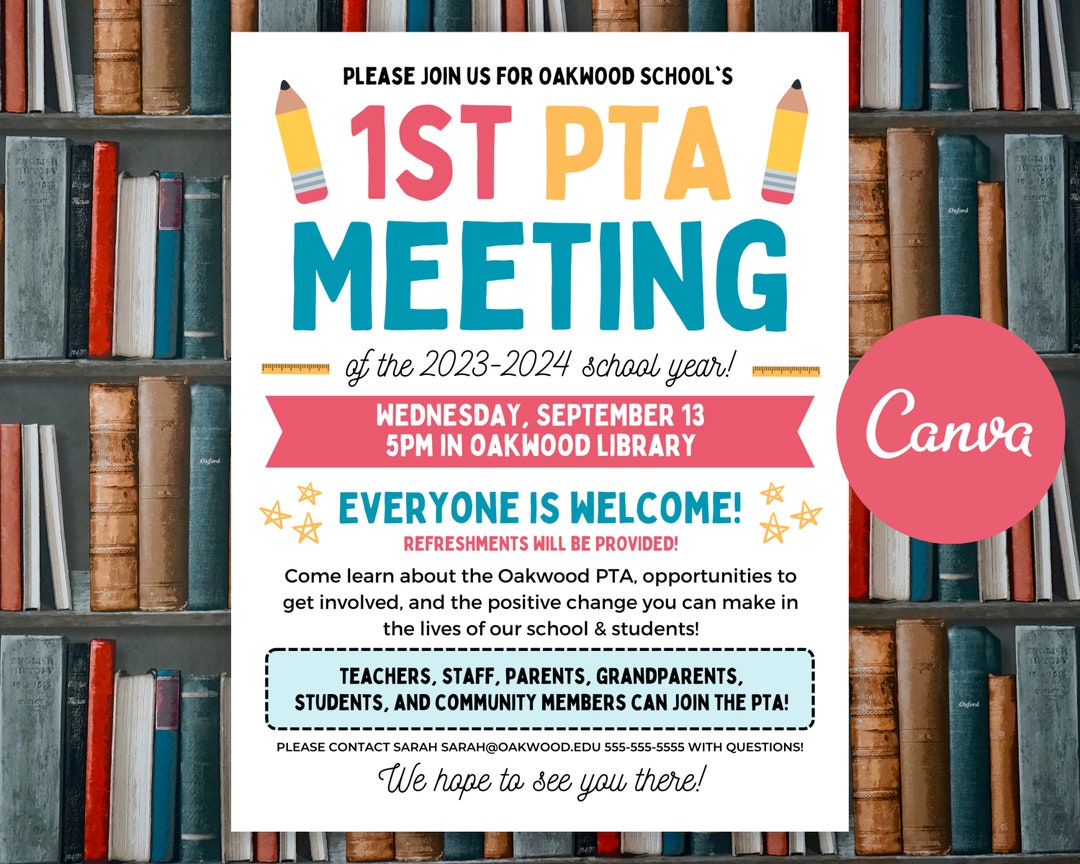 PTO PTA Meeting Flyer Editable Template for Back to School September ...