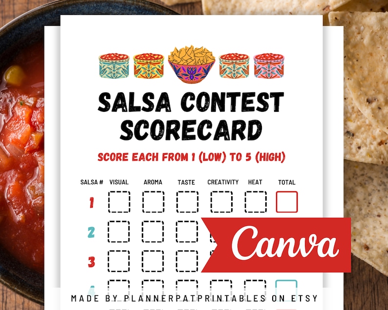 Editable Salsa Contest Scorecard Template | Printable Salsa Tasting ...