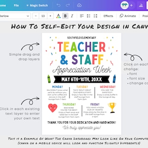 Editable Teacher Staff Flyer Appreciation Week Flyer Template, Schedule ...