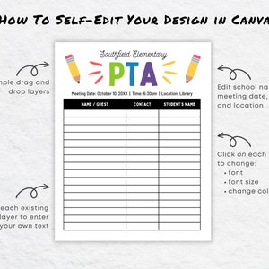 Editable PTO PTA Meeting Sign in Sheet Template, Attendence Log - Etsy