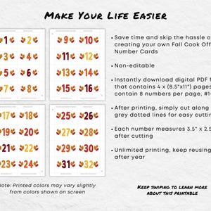 Printable Fall Cook off Numbers Cards, Non-editable Chili Soup BBQ ...