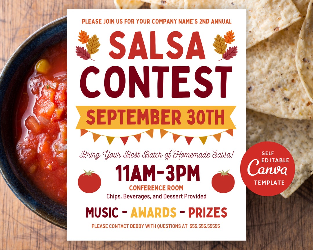 Editable Fall Salsa Contest Flyer, Work Salsa Competition, Canva ...