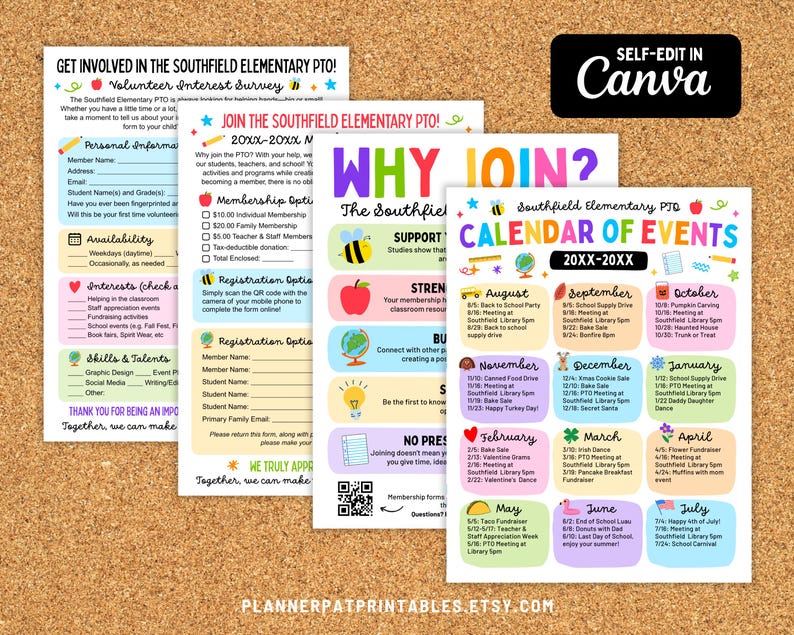 Editable PTA PTO Starter Bundle: Canva Templates (digital Download) - Etsy