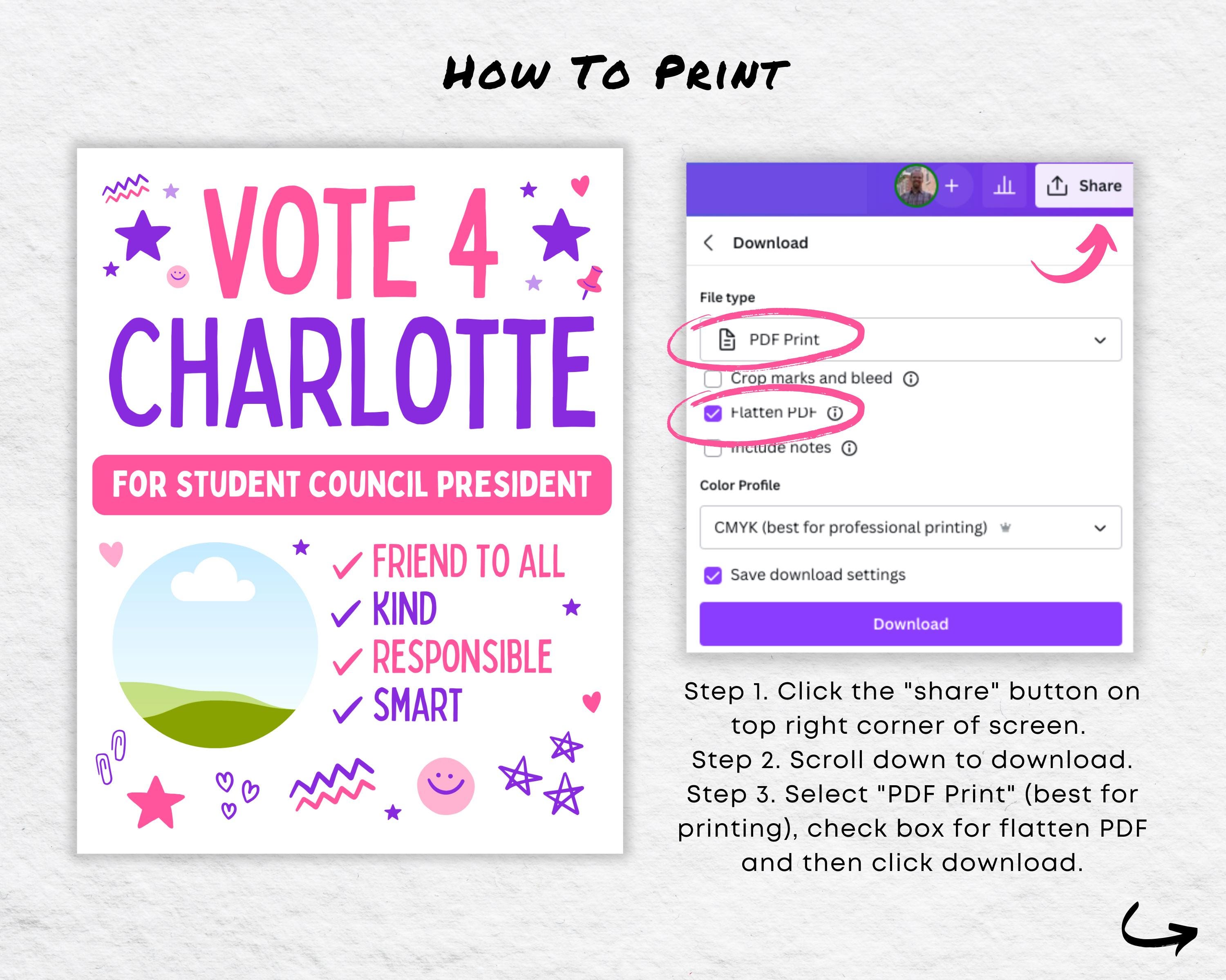 Editable Vote for Me Flyer: School Election Campaign (canva Template ...