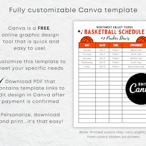 Editable Basketball Schedule Template, Practice Calendar, Canva - Etsy