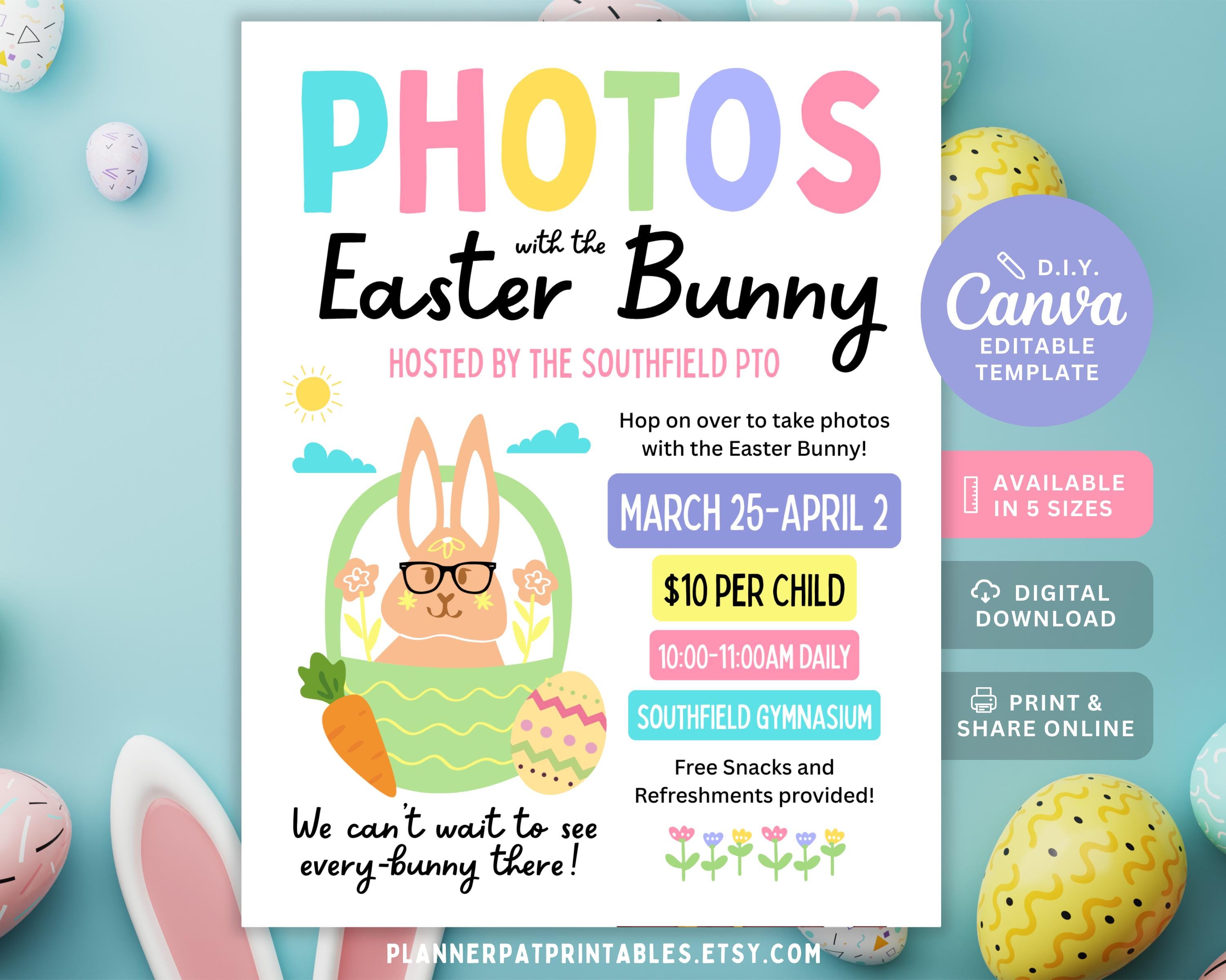 Photos With the Easter Bunny Flyer Template | Editable School ...