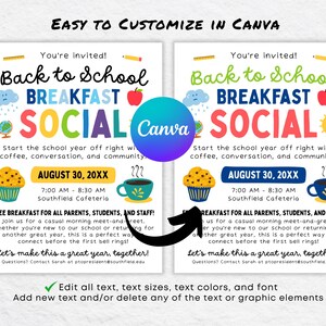 Editable School Breakfast Flyer Template: Canva Back to School Social ...