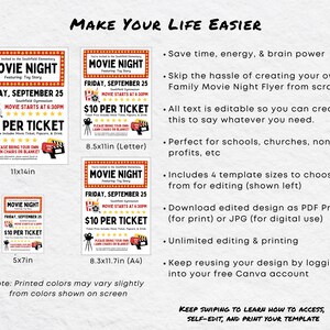 Editable Family Movie Night Flyer Template: Canva School Movie Party ...
