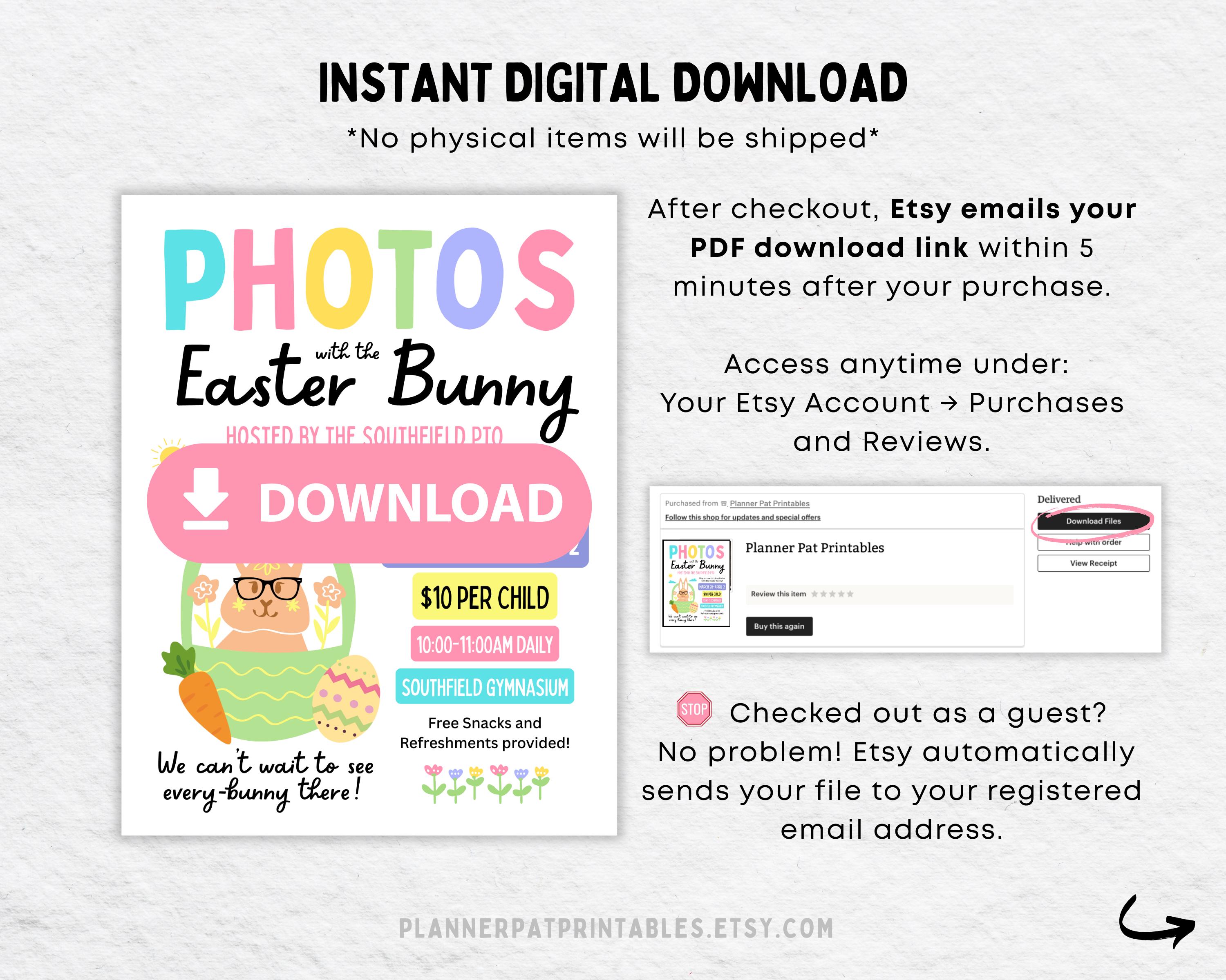 Photos With the Easter Bunny Flyer Template | Editable School ...