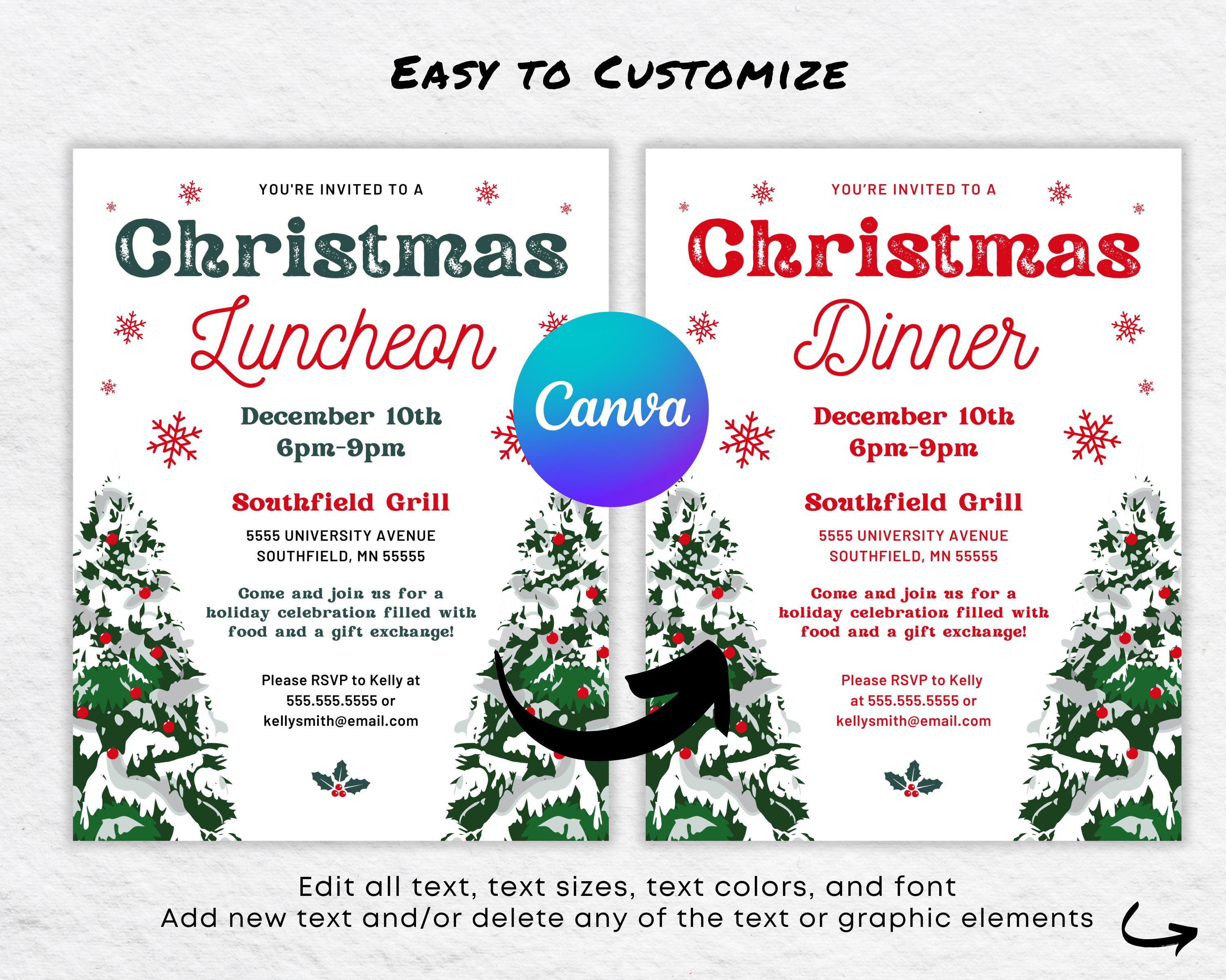 Christmas Luncheon Invitation: Editable Holiday Lunch Flyer (canva ...