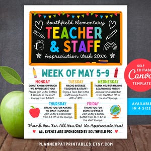 Teacher Appreciation Week Flyer: Rainbow Itinerary (canva Template) - Etsy