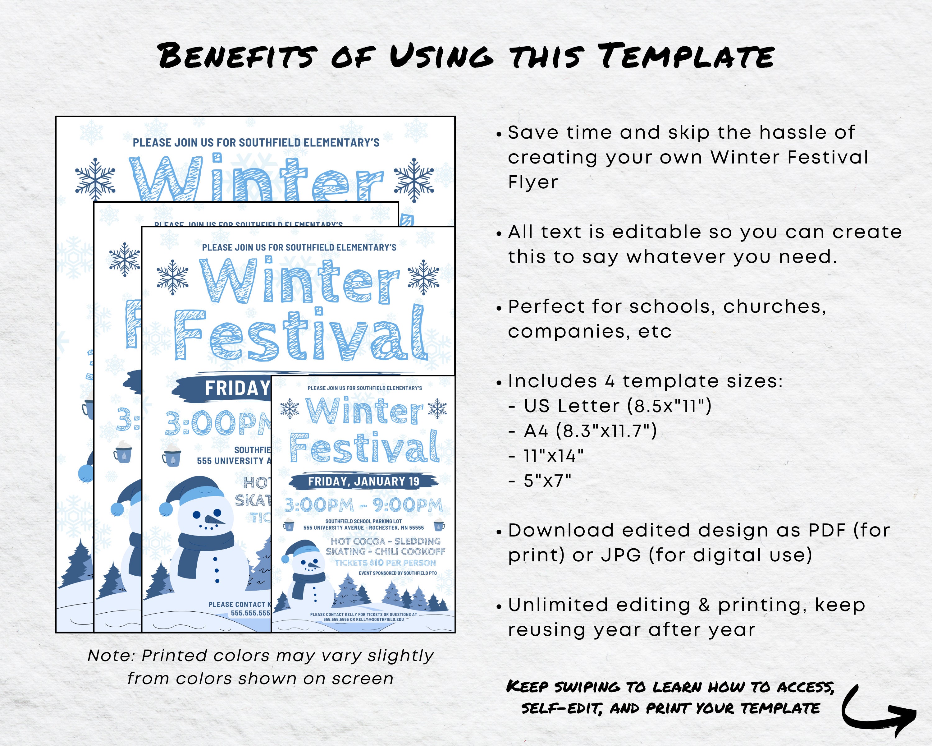 Editable Winter Festival Flyer, Winter Carnival Invitation, Canva ...