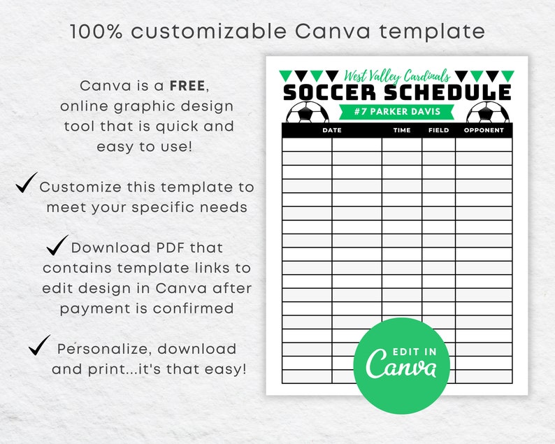 Editable Soccer Schedule Template DIY Canva Printable, Soccer Game ...